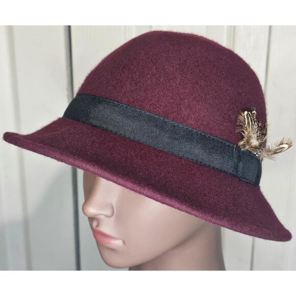 Matalan | Accessories | Vintage Burgundy Wool Felt Cloche Hat Fedora ...